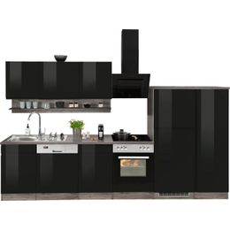 Kochstation Küche KS-Virginia, Breite 330 cm, wahlweise mit E-Geräten, schwarz
