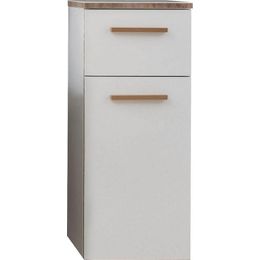 Saphir Unterschrank Quickset 931 Badschrank in Weiß Glanz, 1 Tür, 1 Schublade, 30 cm breit Badezimmer-Unterschrank inkl. Türdämpfer, Holzgriff Eiche, weiß