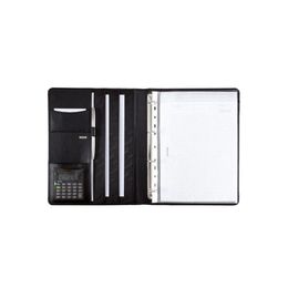 Alassio® Ringbuchmappe DIN A4, Cremona mit Taschenrechner u. Schreibblock, aus Leder, schwarz