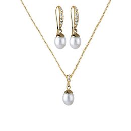 Elli Schmuckset Elegant Perle Kristalle 925 Silber, goldfarben
