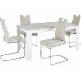 HOMEXPERTS Essgruppe Zabona, (Set, 5-tlg), 4 Stühle und 1 Tisch, beige