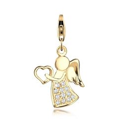 NENALINA Charm-Einhänger Anhänger Engel Glücksbringer Zirkonia 925 Silber, goldfarben