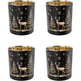 Creativ deco Teelichthalter Weihnachtsdeko (4 St), mit goldfarbener Innenseite, schwarz