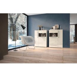 Places of Style Vitrine Piano UV lackiert, Soft-Close Funktion, beige|grau