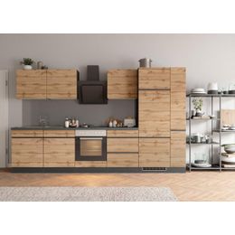 Kochstation Küche KS-Riesa, Stellbreite 330 cm, wahlweise mit oder ohne E-Geräte, beige|grau