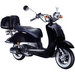 Gt Union Motorroller Strada, 50 ccm, 45 km/h, Euro 5, (Set, mit Topcase), im Retro-Look, schwarz
