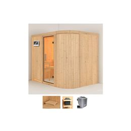 Karibu Sauna Thyra 4, BxTxH: 231 x 170 x 198 cm, 68 mm, (Set) 9-kW-Bio-Ofen mit externer Steuerung, beige