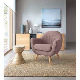 Trendmanufaktur Sessel Fuelta, mit auffälligem Nahtbild und schönen Füßen aus Holz, rosa