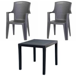 ProGarden Garten-Essgruppe Eden / King, (Set, 3-tlg), bestehend aus 2 Sesseln und 1 Tisch, schwarz