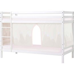 Hoppekids Etagenbett «Winter Wonderland» (Set, 4-St., Bett, Vorhang und zwei Matratzen), 90x200 massiv mit Vorhang & Matratzen, weiß