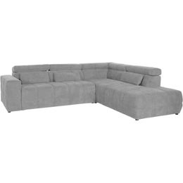 DOMO collection Ecksofa Brandon L-Form, auch in Leder, inklusive Kopfteilverstellung, wahlweise mit Sitztiefenverstellung, grau