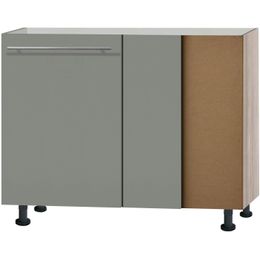 Optifit Eckunterschrank Bern 100 cm breit, mit 1 Tür mit höhenverstellbaren Füßen, mit Metallgriff, grau