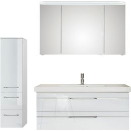 Saphir Badmöbel-Set Balto Sprint 3-teilig, Mineralmarmor-Waschtisch mit LED-Spiegelschrank, (4-St), Badezimmer Set mit Midischrank inkl Türdämpfer, 4 Türen, 4 Schubladen, weiß