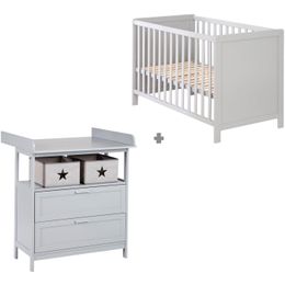 Roba® Babymöbel-Set Hamburg, (Spar-Set, 2-St., Kinderbett, Wickelkommode), mit Kinderbett und Wickelkommode mit 2 Schubladen, grau