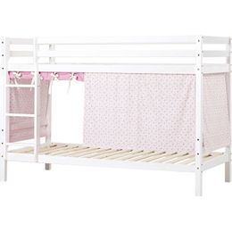 Hoppekids Etagenbett ECO Dream, 90x200 weiß massiv m. Matratze & Vorhang, rosa