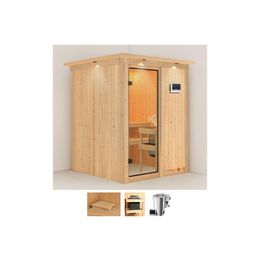 Karibu Sauna Milaja, BxTxH: 165 x 165 x 202 cm, 68 mm, (Set) 3,6-kW-Bio-Plug & Play Ofen mit externer Steuerung, beige