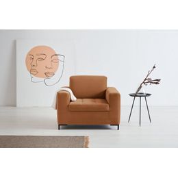 OTTO products Sessel Grazzo, hochwertige Stoffe aus recyceltem Material, Steppung im Sitzbereich, goldfarben