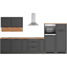 Kochstation Küche KS-Lana, 360 cm breit, wahlweise mit oder ohne E-Geräte, grau