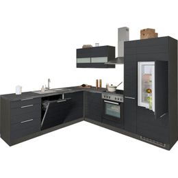 Kochstation Küche KS-Luhe, Stellbreite 240x270 cm, wahlweise mit oder ohne E-Geräten, MDF-Fronten, grau