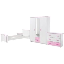 Parisot Jugendzimmer-Set Biotiful, (Set, 4-St., Bett, Nachttisch, Schrank, Kommode), mit Kleiderschrank und Kommode, rosa|weiß