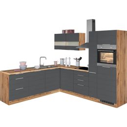 Kochstation Küche KS-Luhe, Stellbreite 240x270 cm, wahlweise mit oder ohne E-Geräten, MDF-Fronten, grau