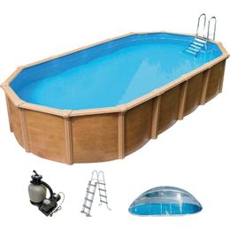 KWAD Schwimmbecken Wood Timber Cabrio Dom (Set, 5-tlg), 5-tlg., BxLxH: 360x730x130cm, sand, inkl. Cabrio Dom, braun