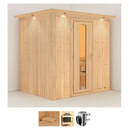 Karibu Sauna Finja, BxTxH: 210 x 165 x 202 cm, 68 mm, (Set) 3,6-kW-Plug & Play Ofen mit integrierter Steuerung, beige