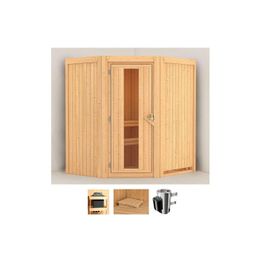 Karibu Sauna Tomke, BxTxH: 170 x 151 x 198 cm, 68 mm, (Set) 3,6-kW-Plug & Play Ofen mit integrierter Steuerung, beige