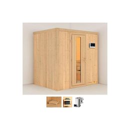 Karibu Sauna Finja, BxTxH: 196 x 151 x 198 cm, 68 mm, (Set) 3,6-kW-Bio-Plug & Play Ofen mit externer Steuerung, beige
