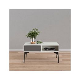 Home Affaire Couchtisch Fur, Stahlgestell, Schublade und Holz-Optik Tischplatte, Breite 98,7 cm, weiß