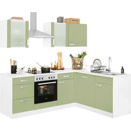 Wiho-Küchen wiho Küchen Winkelküche Husum, mit E-Geräten, Stellbreite 220 x 170 cm, grün|weiß