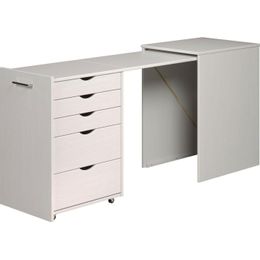 INTER-FURN Regal-Schreibtisch Voltera (1-St), kleiner Massivholz Schreibtisch, groß ausziehbar von 57 zu 164 cm, weiß