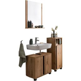 Inosign Badmöbel-Set Dex, (3-St), bestehend aus Waschbeckenunterschrank, Unterschrank, Spiegelelement, braun|schwarz