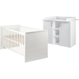 Roba® Babymöbel-Set, (Set, Babybett 70x140 cm, Wickelkommode), Fronten mit Fräsungen - Gitterbett: höhenverstellbar & umbaubar, weiß