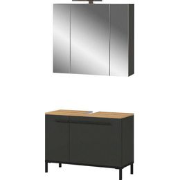 Germania Badmöbel-Set Yonkers, Set bestehend aus 1 Waschbeckenunterschrank und 1 Spiegelschrank, schwarz