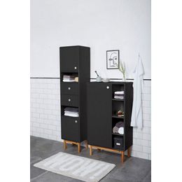 Tom Tailor HOME Hochschrank COLOR BATH mit 2 Türen & 2 Schubladen, mit Push-to-Open,Füße Eiche, Breite 40 cm, grau