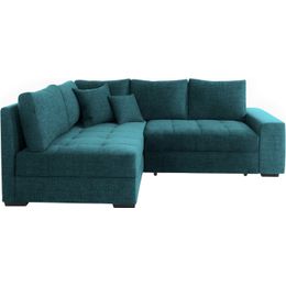 Mr. Couch Ecksofa Quebec, Bettfunktion, 2 Bettkästen, wahlweise Kaltschaum (140kg Belastung), blau