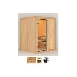 Karibu Sauna Milaja, BxTxH: 151 x 151 x 198 cm, 68 mm, (Set) 3,6-kW-Plug & Play Ofen mit integrierter Steuerung, beige