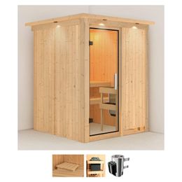 Karibu Sauna Milaja, BxTxH: 165 x 165 x 202 cm, 68 mm, (Set) 3,6-kW-Plug & Play Ofen mit integrierter Steuerung, beige