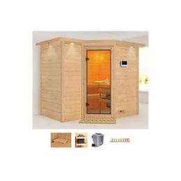Karibu Sauna Sanna 2, BxTxH: 264 x 198 x 212 cm, 40 mm, (Set) 9-kW-Bio-Ofen mit externer Steuerung, beige
