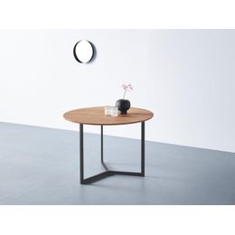 Andas Esstisch, Tischplatte aus massiver Eiche, FSC®- Massivholz, Gestell aus Metall, beige