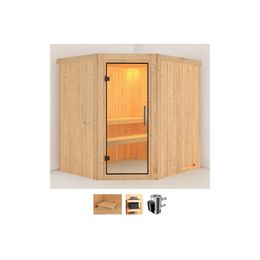 Karibu Sauna Laila, BxTxH: 196 x 170 x 198 cm, 68 mm, (Set) 3,6-kW-Plug & Play Ofen mit integrierter Steuerung, beige