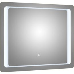 Saphir Badspiegel Quickset Spiegel inkl. LED-Beleuchtung und Touchsensor, 90 cm breit, Flächenspiegel rechteckig, 12V LED, 20 Watt, Wandspiegel, silberfarben