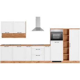 Kochstation Küche KS-Lana, 380 cm breit, wahlweise mit oder ohne E-Geräte, weiß