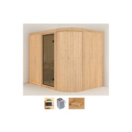 Karibu Sauna Thyra 4, BxTxH: 231 x 170 x 198 cm, 68 mm, (Set) 9-kW-Ofen mit integrierter Steuerung, beige