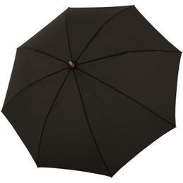 Doppler® Stockregenschirm nature Long, simple black, aus recyceltem Material mit Schirmgriff aus Holz, schwarz