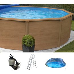 KWAD Rundpool Timber Cabrio Dom (Set, 5-tlg), 5-tlg., ØxH: 550x130cm, sand, inkl. Cabrio Dom, beige