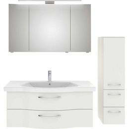 Saphir Badmöbel-Set 6005 Sprint 3-teilig, Keramik-Waschtisch mit LED-Spiegelschrank, (4-St), Midischrank, inkl. Türdämpfer, 4 Türen, 4 Schubladen, Bad-Set, weiß