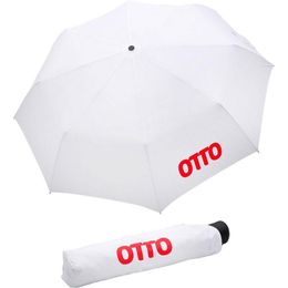 Euroschirm® Taschenregenschirm Otto, weiß, mit rotem Schriftzug; Automatik, rot|weiß