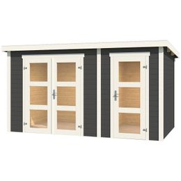 Lasita Maja Gartenhaus Zambesi XL, BxT: 240x260 cm, (Set), Blochbohlenhaus 28mm 2-Raum, Fundamentmass 3800x2400, Carbongrau, grau